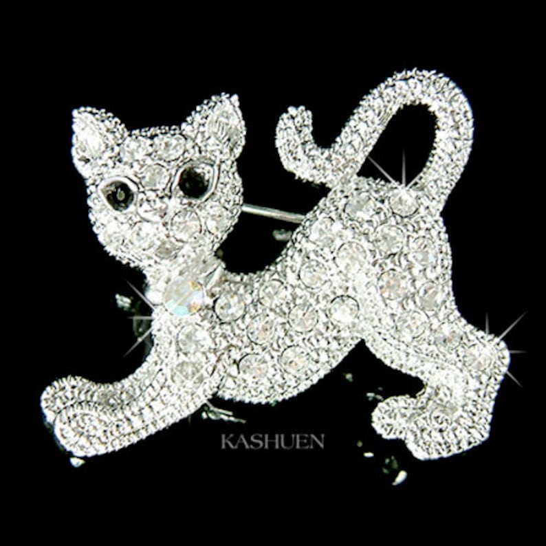 Swarovski Crystal Cute CAT Kitty Kitten Pet Lover Animal Unique Pin ...