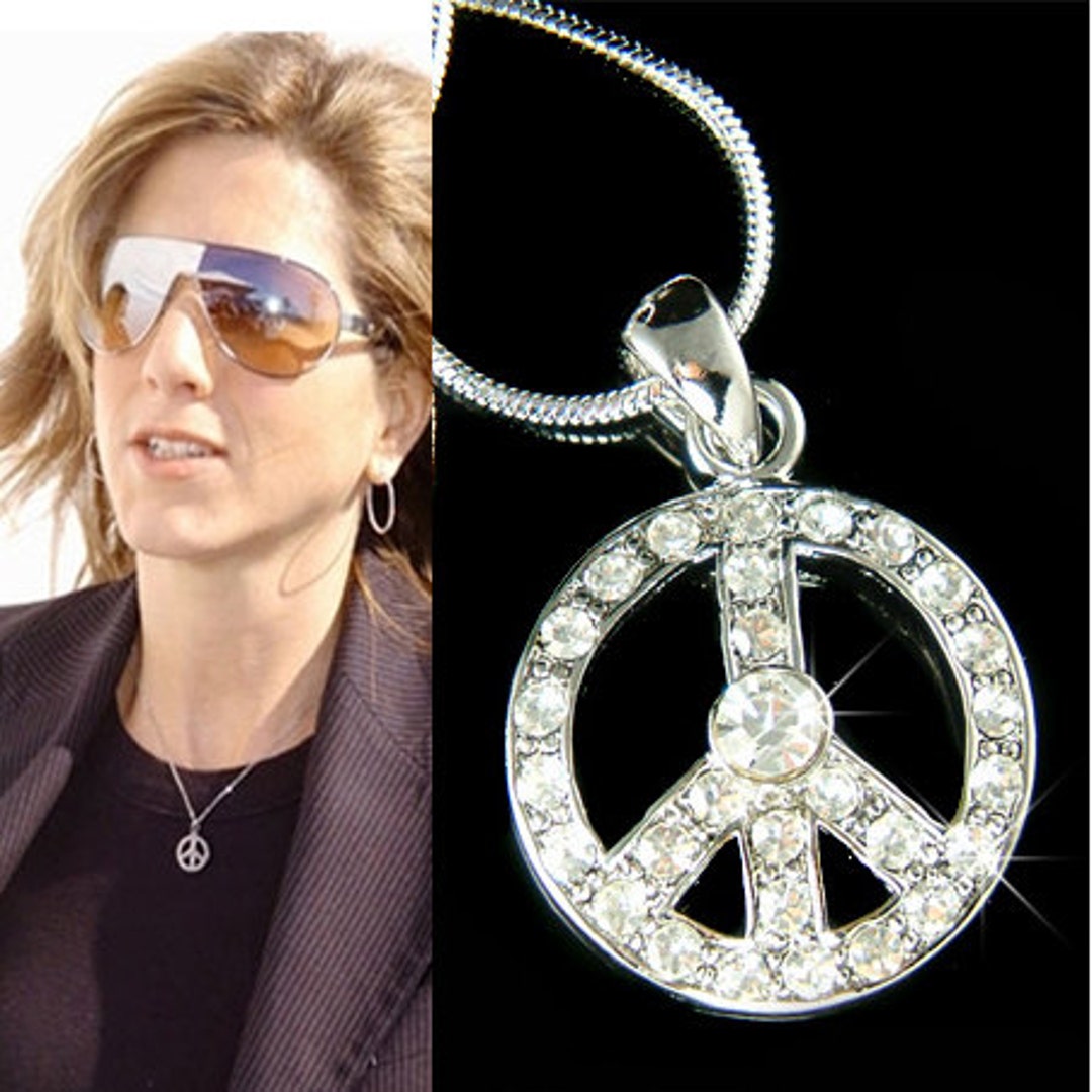 Swarovski Crystal Peace Sign Necklace, 60's Peace Symbol Charm, Hippie ...