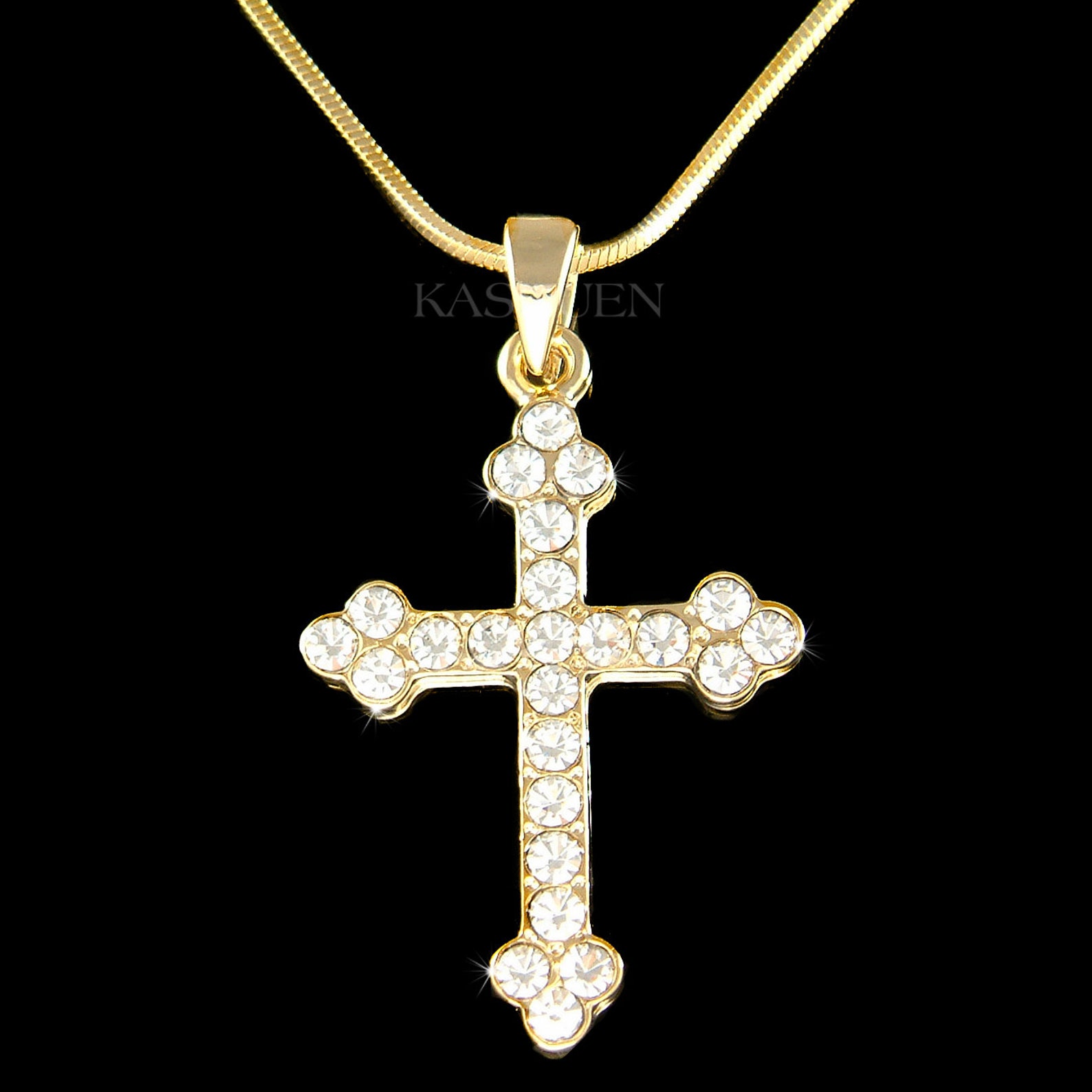 Swarovski Crystal Gold Cross Necklace, Eastern Orthodox Pendant ...