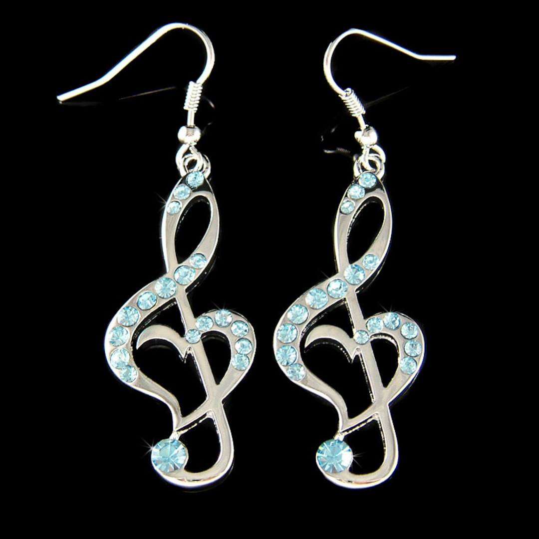 Swarovski Crystal Blue TREBLE G CLEF 925 Silver Earrings Love Music ...
