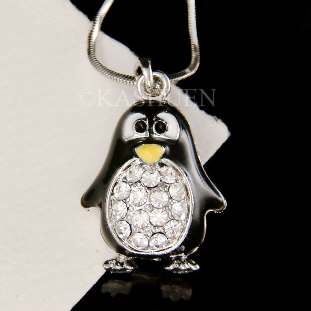Swarovski Crystal Puffy Black Enamel Paint Emperor Penguin Necklace ...