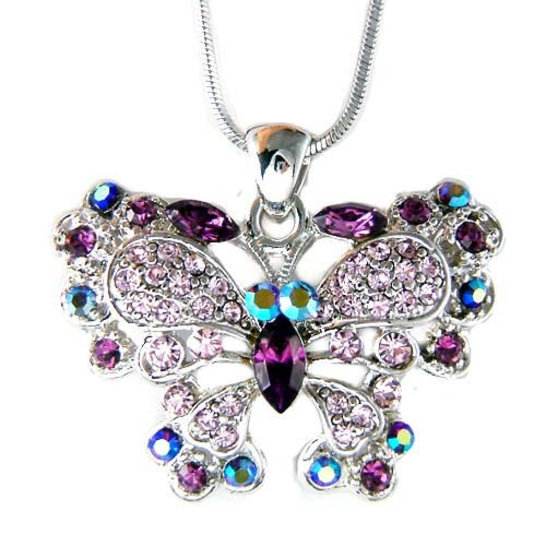 Swarovski Crystal Purple Butterfly Necklace, Bridal Wedding Jewelry ...