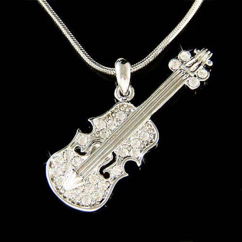 Swarovski Crystal Classy Violin Necklace Viola Cello Fiddle - Etsy