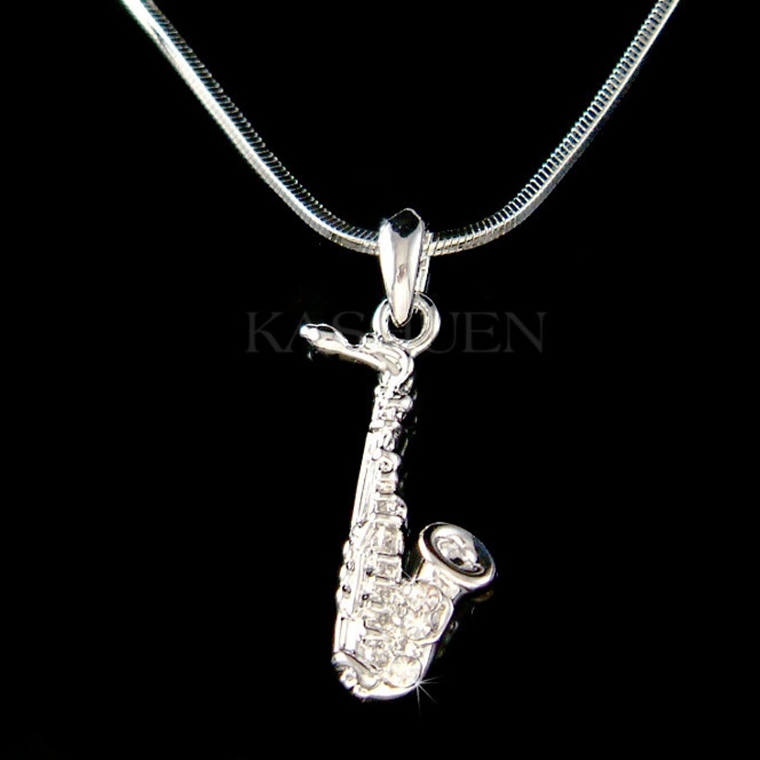 Swarovski Crystal Saxophone Necklace, Tenor Alto Sax Charm, Musical ...