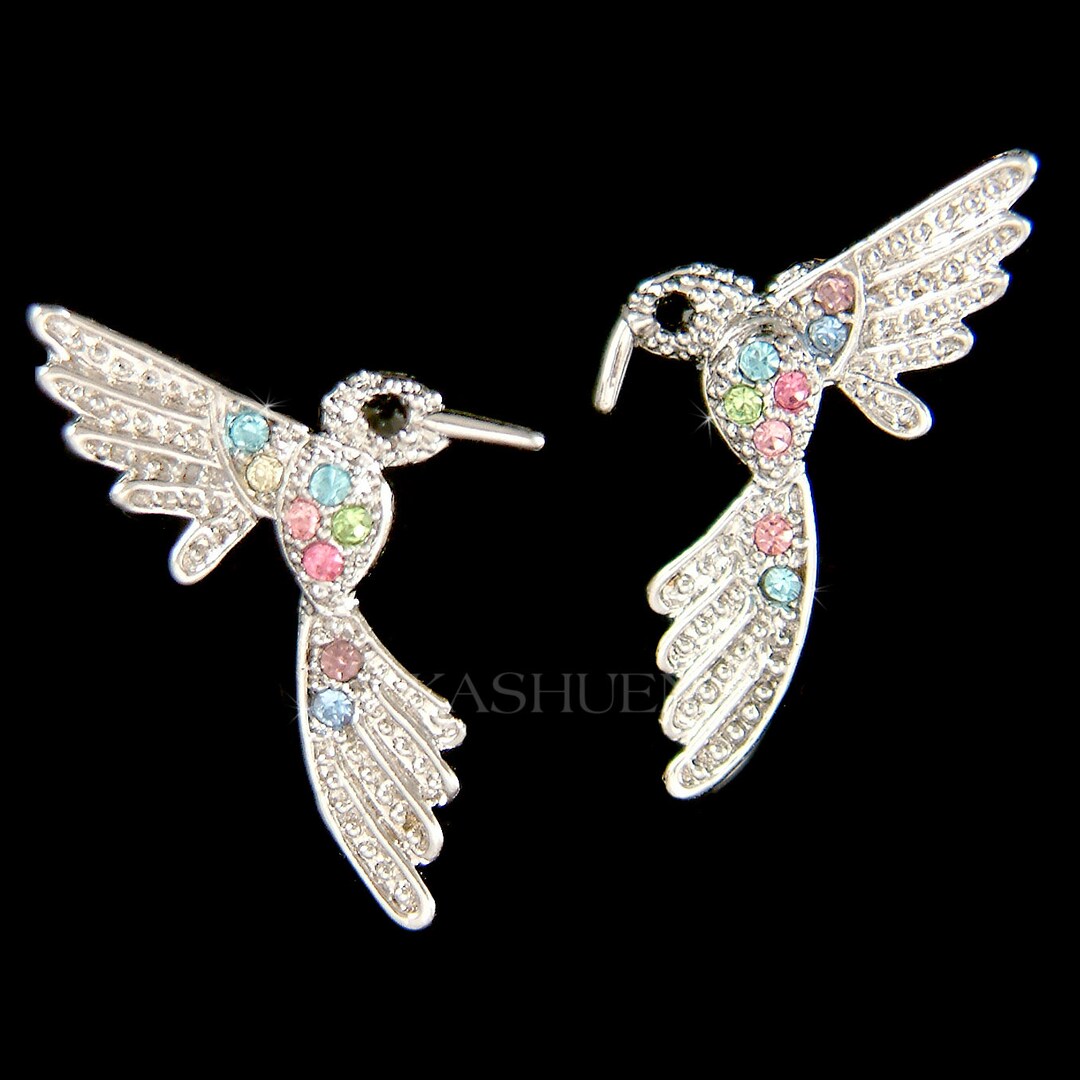 Swarovski Crystal Hummingbird Earrings, Rainbow Bird Stud, Nature ...