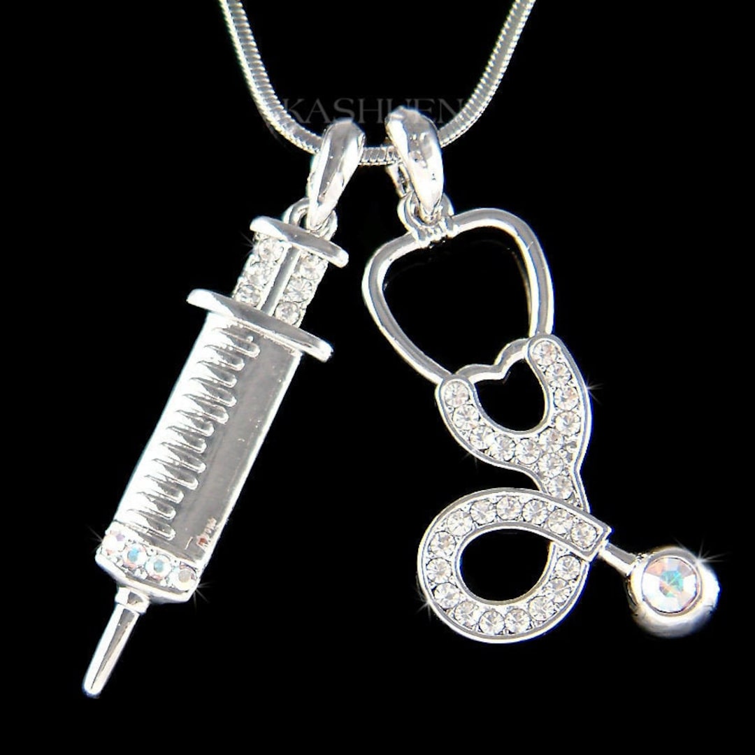 Swarovski Crystal Stethoscope Syringe Needle Necklace, Gifts for Nurse ...