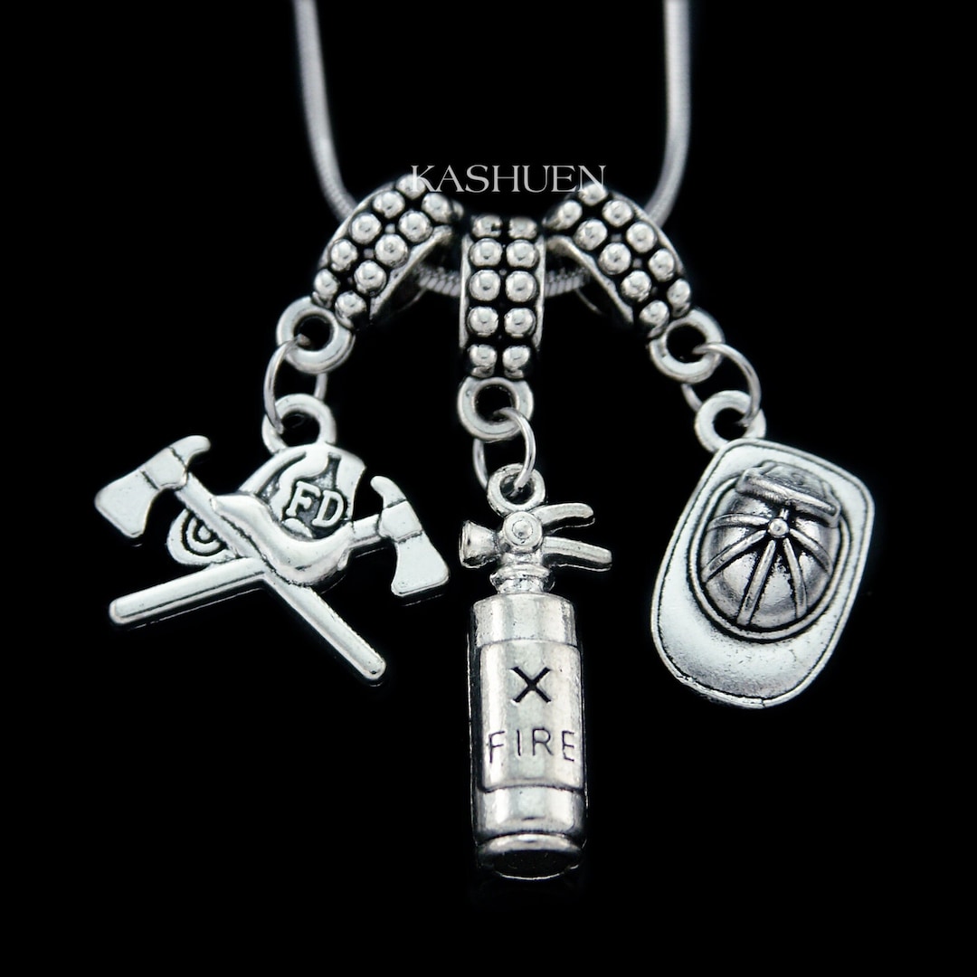 3D Fire Extinguisher Necklace Fireman Hat Firefighter Jewelry Fire Axes ...