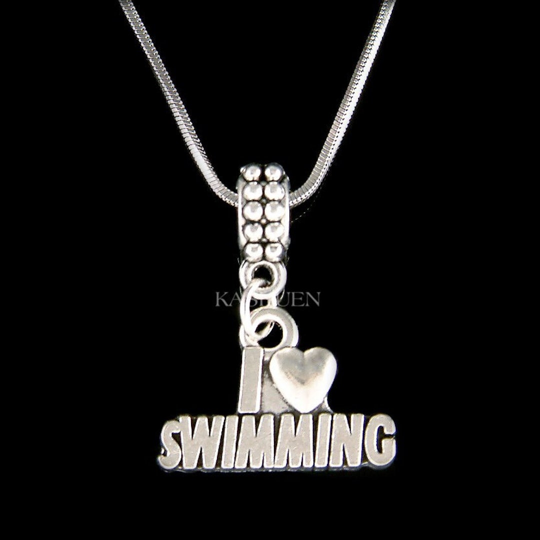 I Love Swimming Necklace Heart Swim Team Sports Jewelry Christmas Gift ...