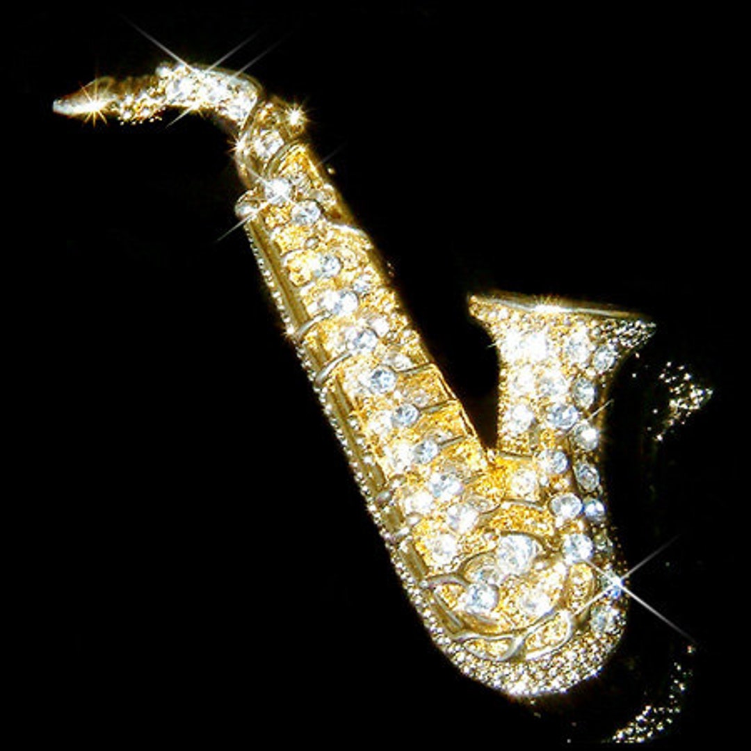 Swarovski Crystal Saxophone Brooch, Tenor Alto Sax Pin, Orchestra ...