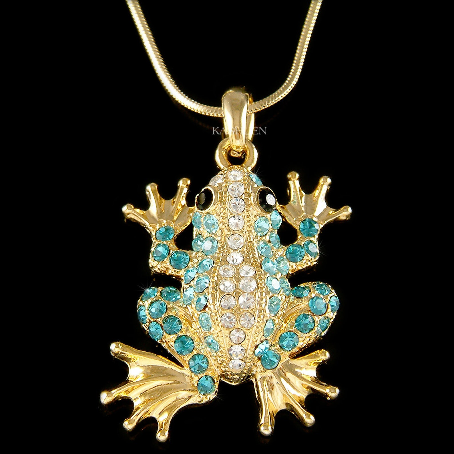 Swarovski Crystal Aqua Blue Toad Leap FROG Prince Amphibian Animal Gold ...