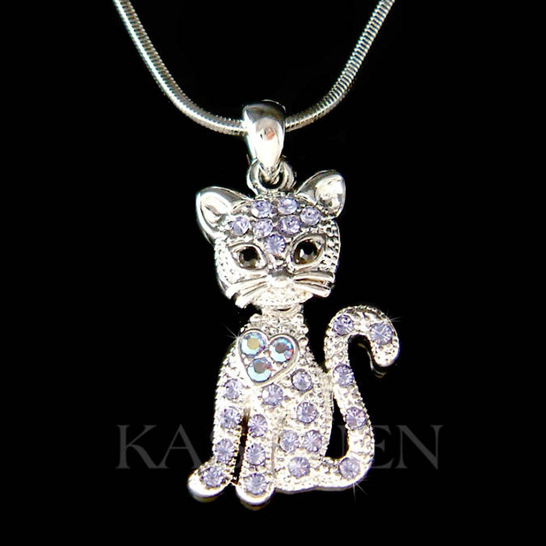 Swarovski Crystal Purple Movable KITTY CAT KITTEN Heart Pet Animal ...