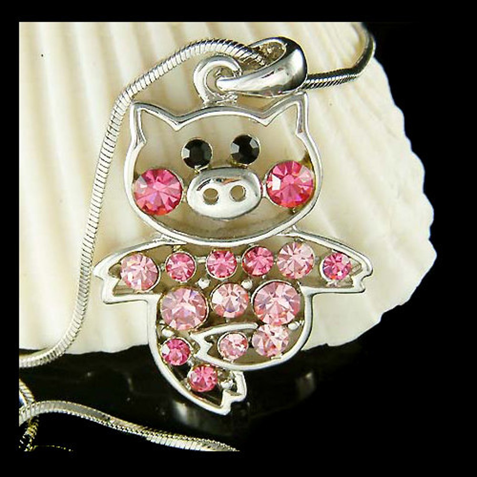 Swarovski Crystal Pig Necklace, Piglet Pendant, Purple Little Piggy ...