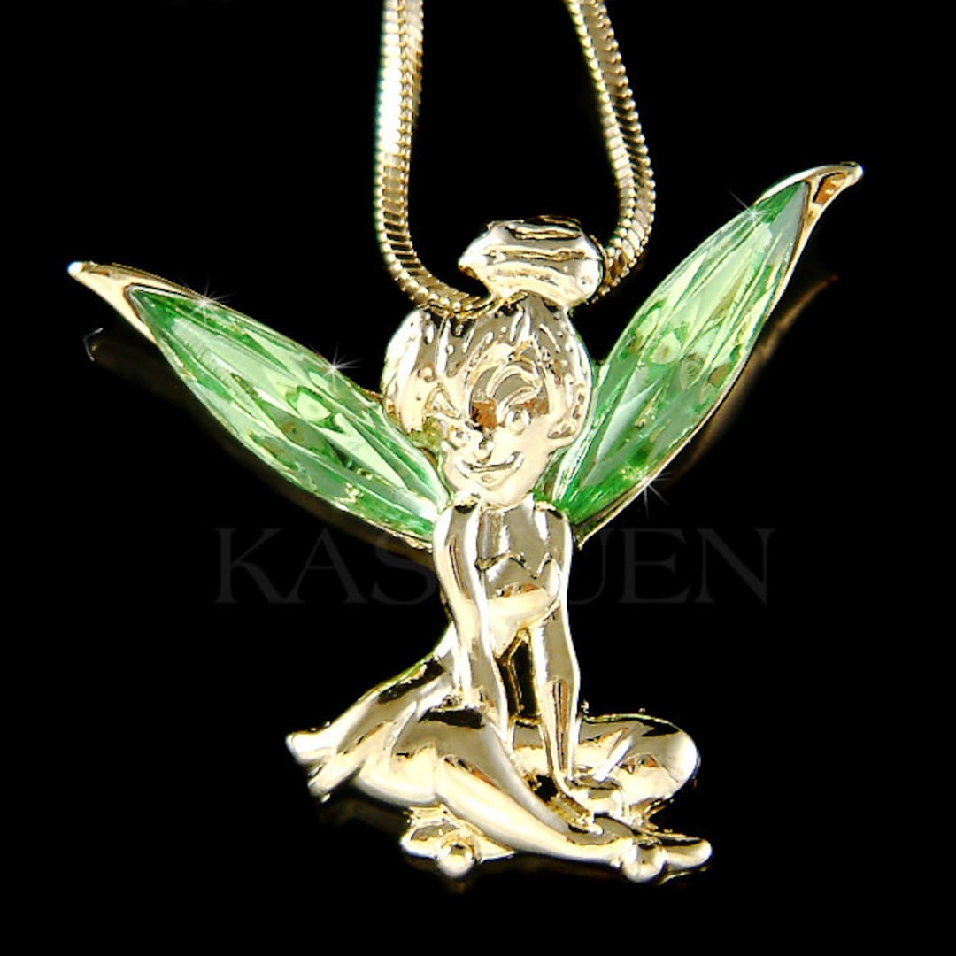 Swarovski Crystal Green Tinkerbell Necklace, Gold Fairy Jewelry ...