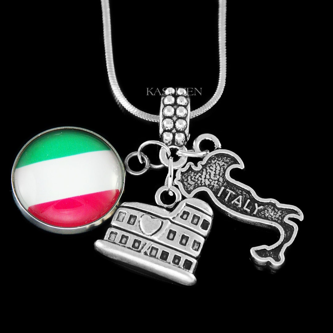 Italy Flag Italian Map Rome Roman Colosseum Necklace, Europe Travel ...