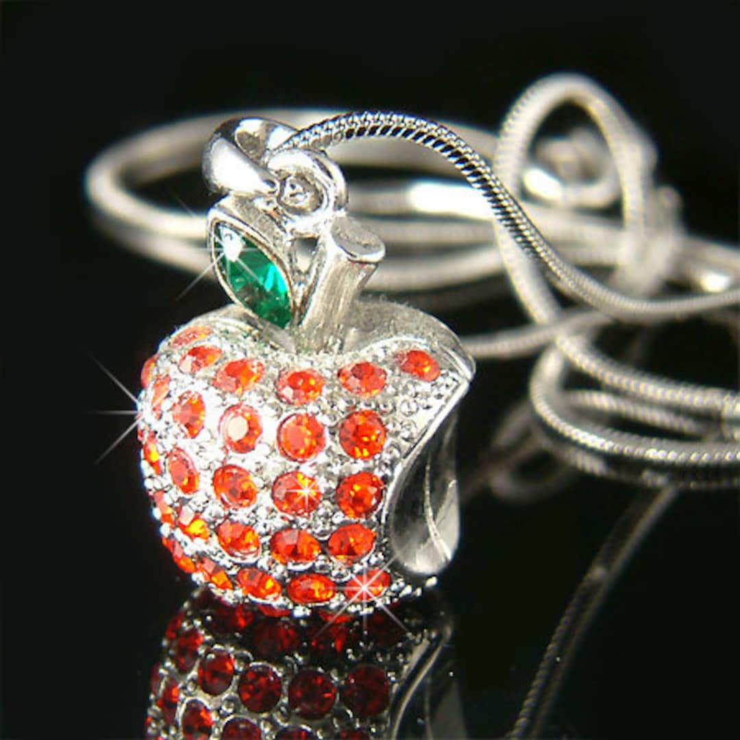 Swarovski Crystal 3D Red Apple Necklace, Juicy Fruit Keychain, New York ...