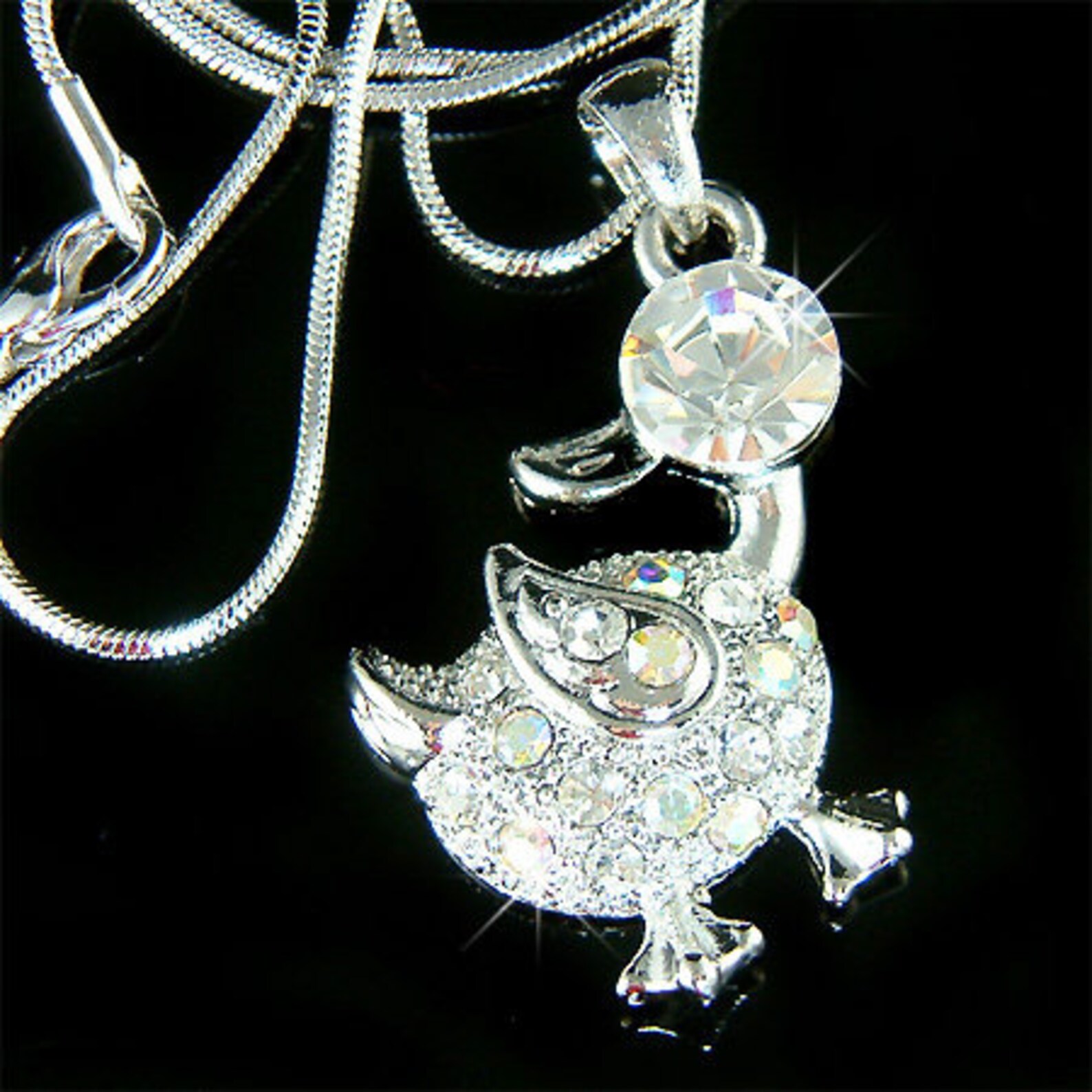Swarovski Crystal Blue DUCK Necklace Ducky DUCKIE GEESE Goose Bird Cute ...