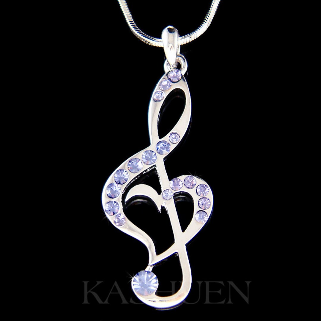 Swarovski Crystal Purple TREBLE G CLEF Necklace Love Music Musical Note ...