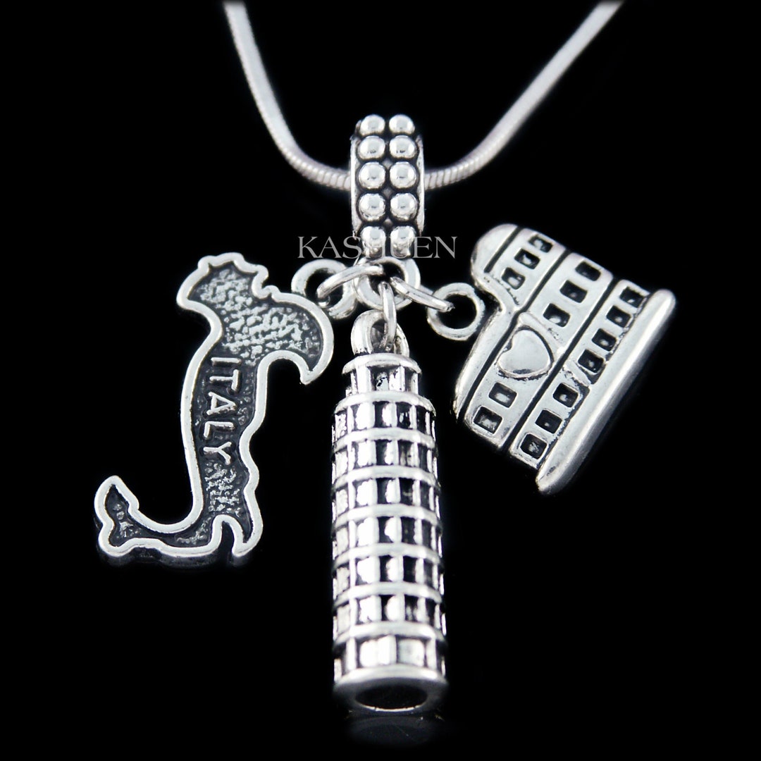 Italy Italian Map Rome Roman Colosseum Pisa Necklace Travel Landmark ...