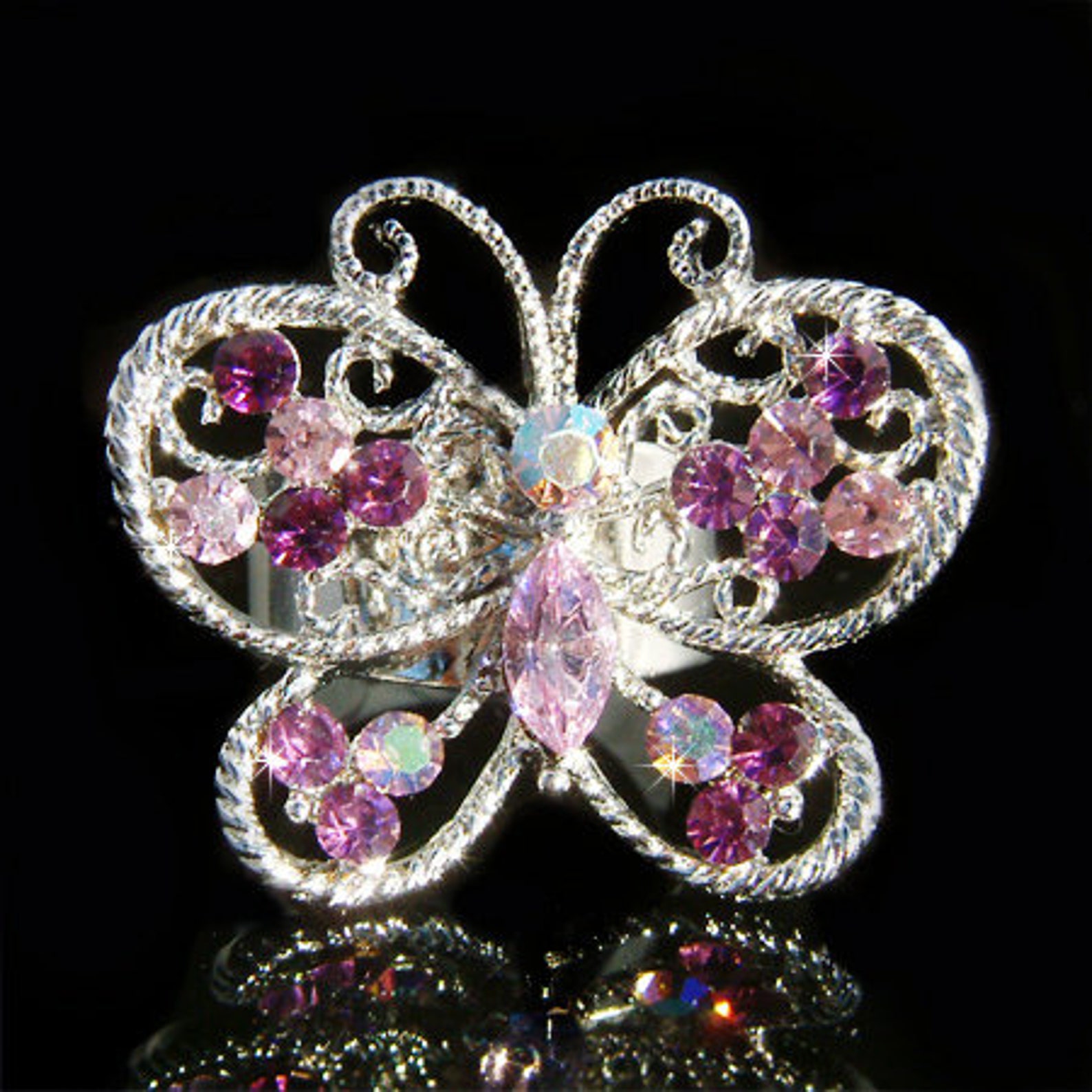 Swarovski Crystal Purple BUTTERFLY Celebrity Cocktail Adjustable ...
