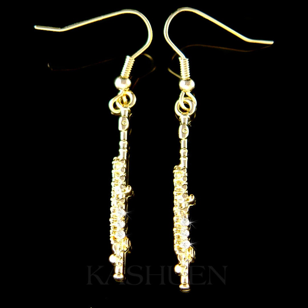 Swarovski Crystal Flute Woodwind Instrument Music Musical 14K Gold ...