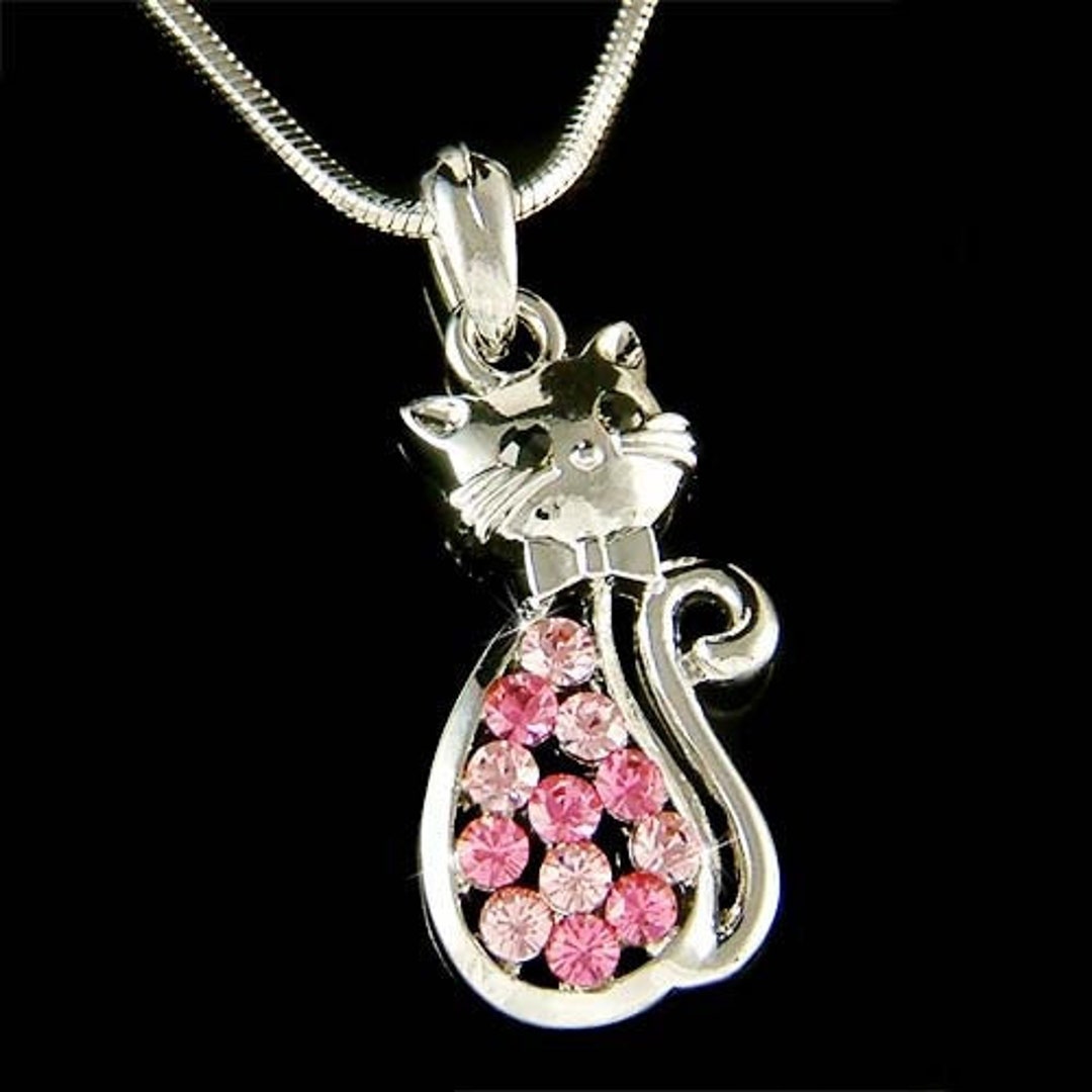 Pink Swarovski Crystal Meow KITTY CAT Necklace KITTEN Charm Pendant ...