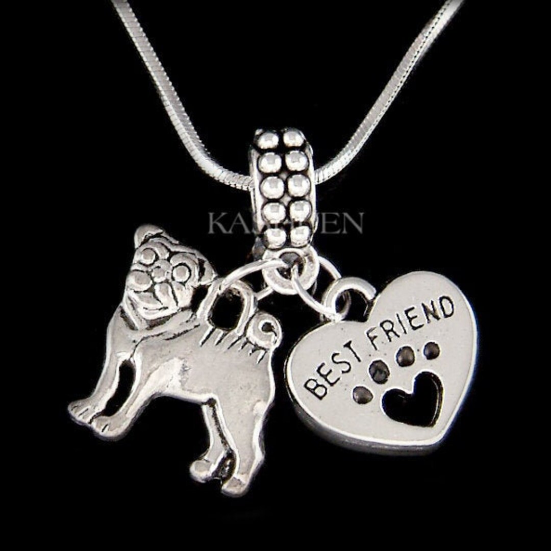Pug Puggle Love Heart Best Friend Paw Print Necklace Dog Jewelry Pet ...