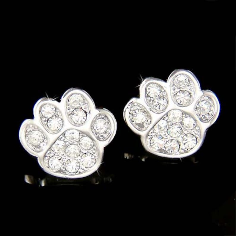 Swarovski Crystal Paw Print Earrings, Dog Pawprint Stud, Kitty Cat ...