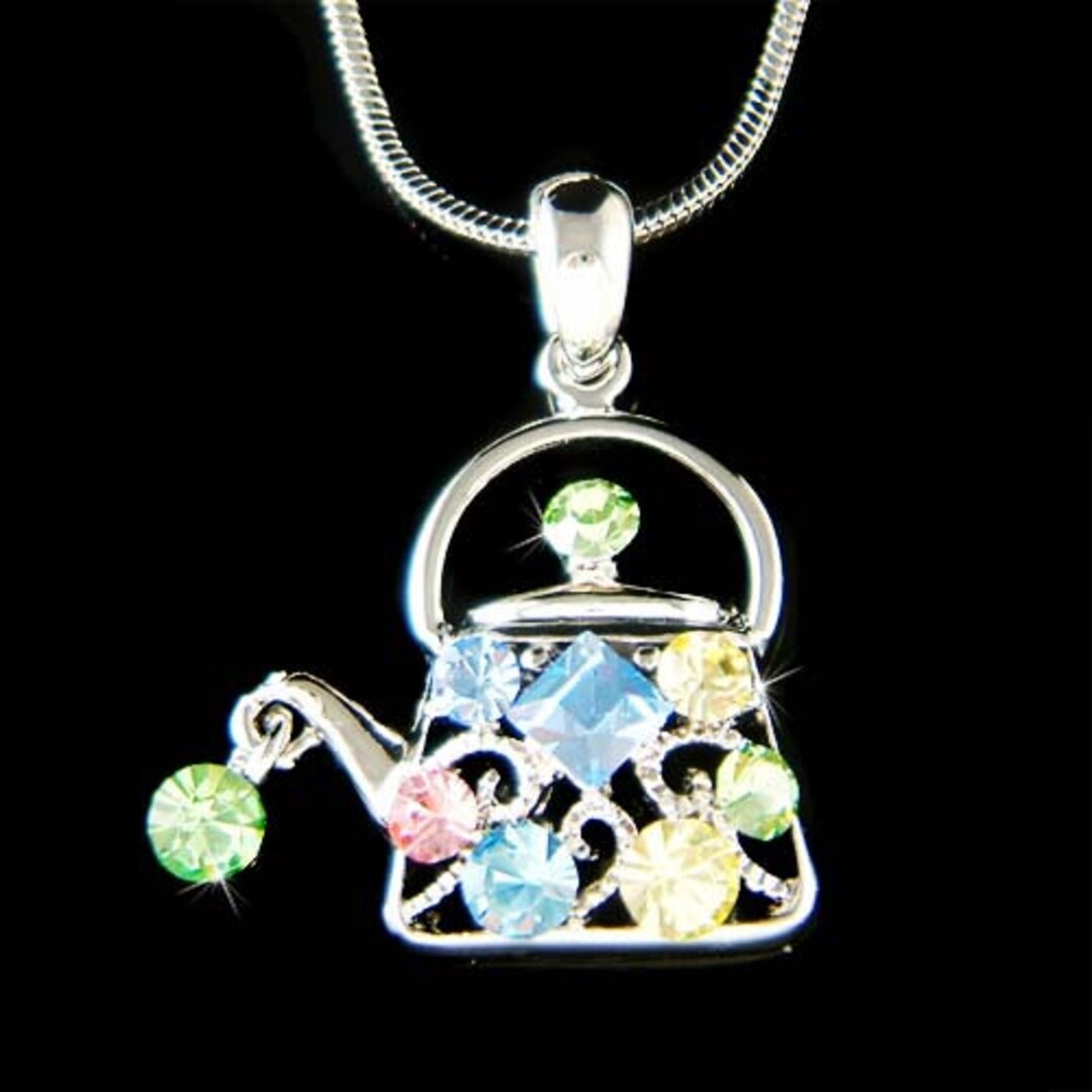Swarovski Crystal Pastel Teapot TEA Party POT Kettle Jewelry Pendant ...
