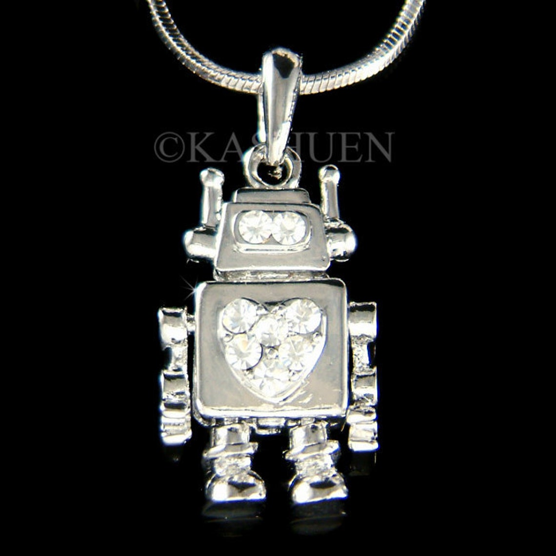 Swarovski Crystal Movable Robot Heart Robotic Necklace Jewelry - Etsy