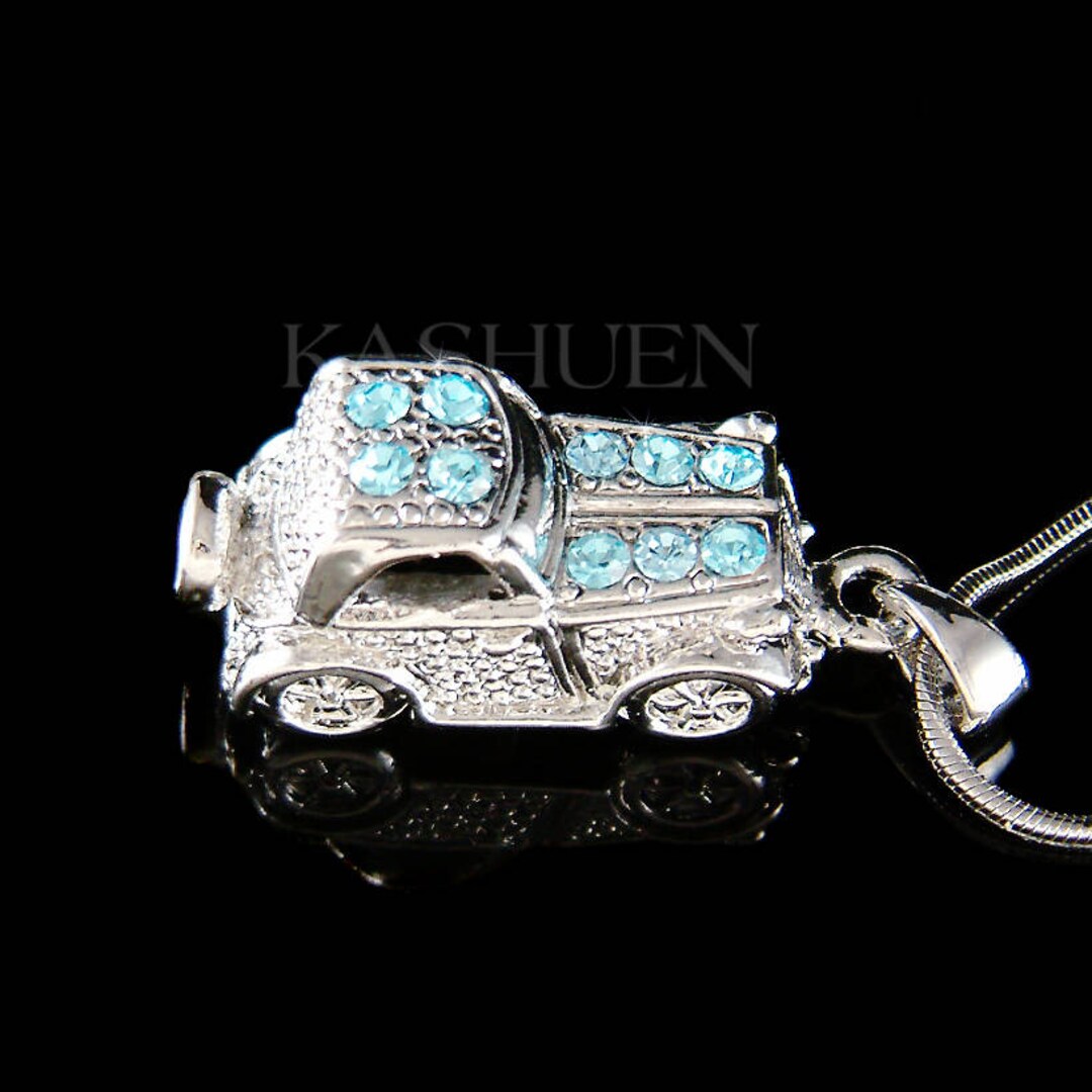 3D Swarovski Crystal Aqua Blue off Road Vehicle Necklace 4x4 Sport ...