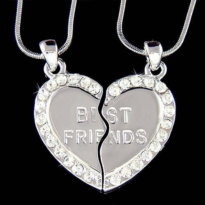 Swarovski Crystal Pink BFF Engraved Best Friend Heart 2 Chains - Etsy