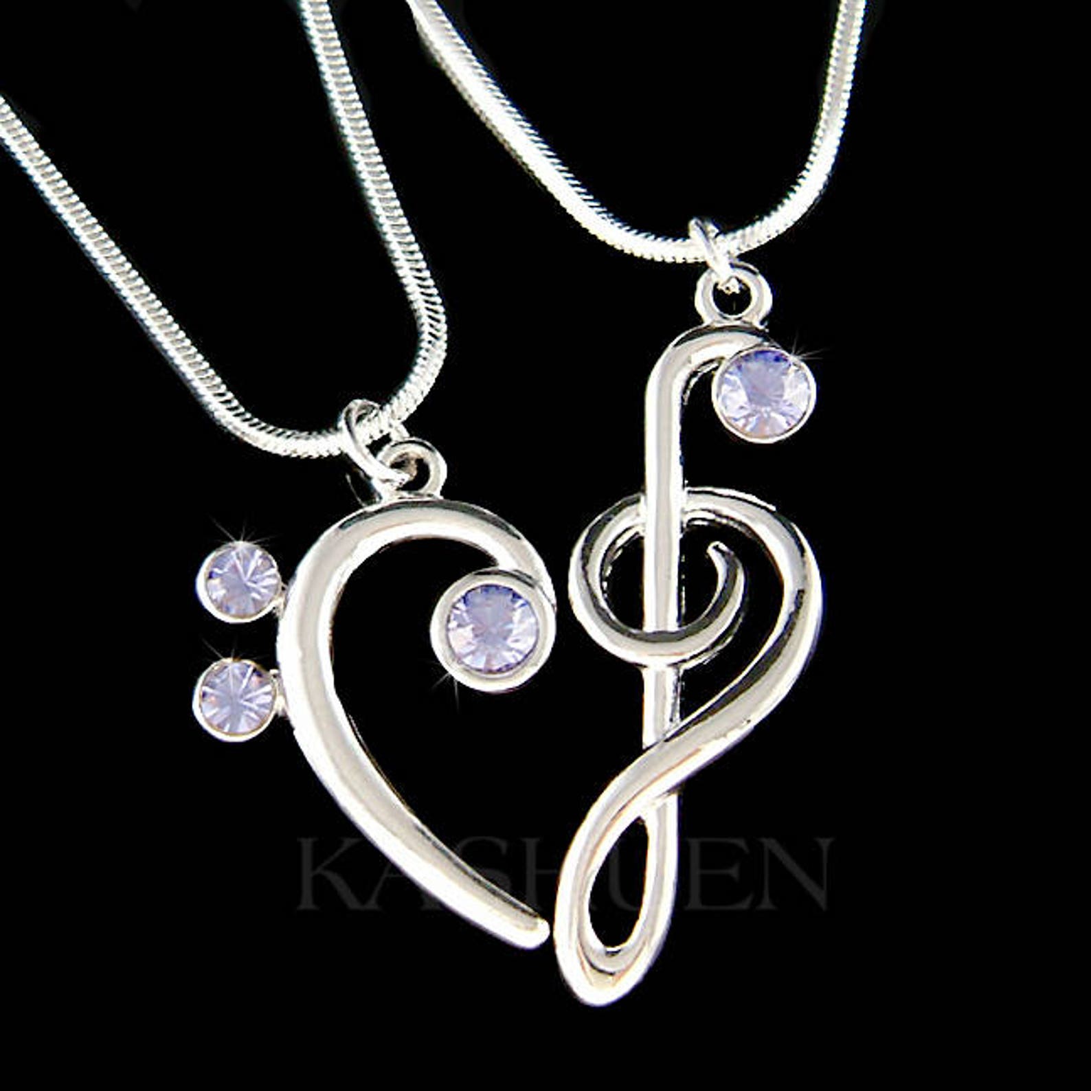 2 Swarovski Crystal Purple TREBLE G Bass CLEF Heart Necklace - Etsy