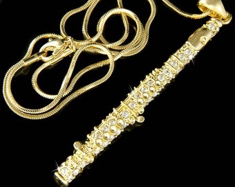 Swarovski Crystal Gold Plated Flute Woodwind Instrument Music | Etsy