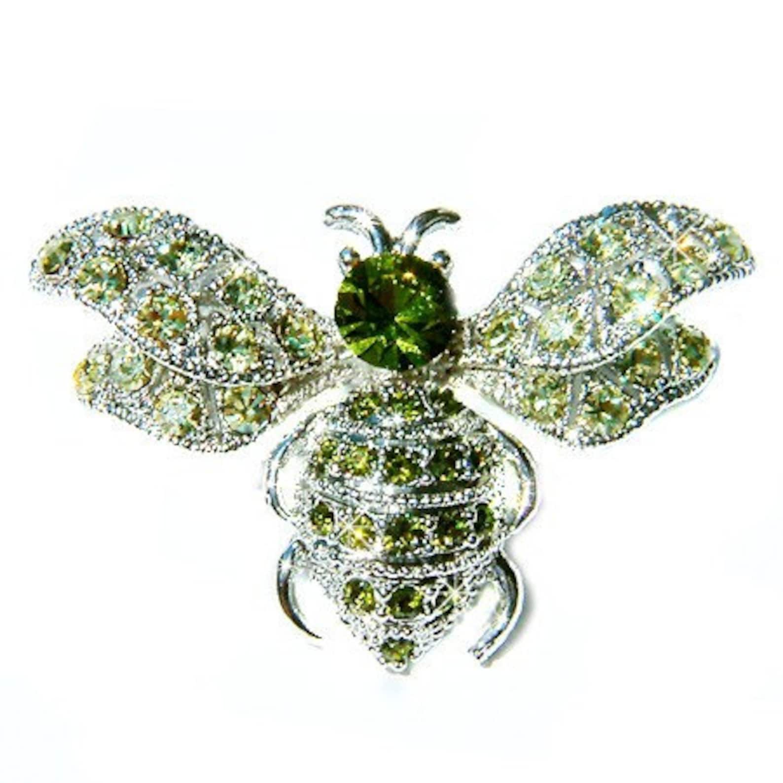 Swarovski Crystal Queen Bumble Bee Honey Green Insect Bug Pin Etsy