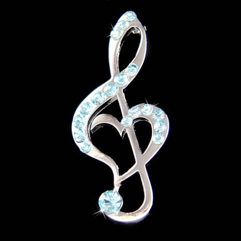 Swarovski Crystal Aqua Blue TREBLE G CLEF Heart Love Music Musical Note ...