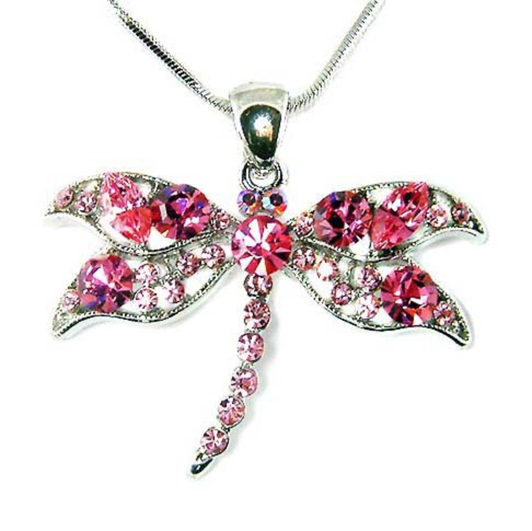 Swarovski Crystal Big Rose Pink Dragonfly Necklace Bridal Wedding ...