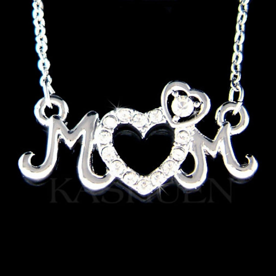Swarovski Crystal Dainty I Love Mom Heart Best Mother Sterling Silver ...