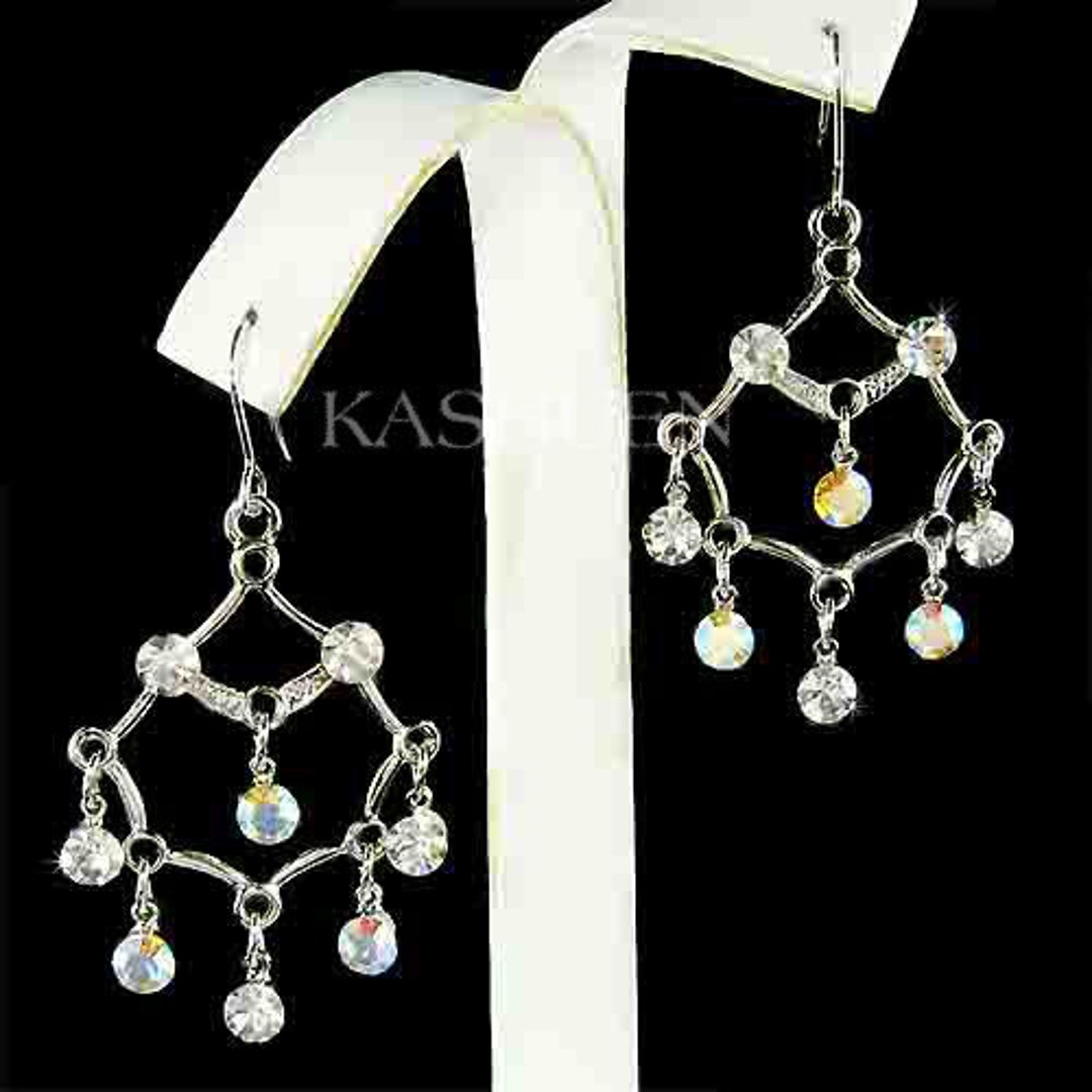 Swarovski Crystal Sparkling AB Dangling Prom Dangle Earrings Christmas ...