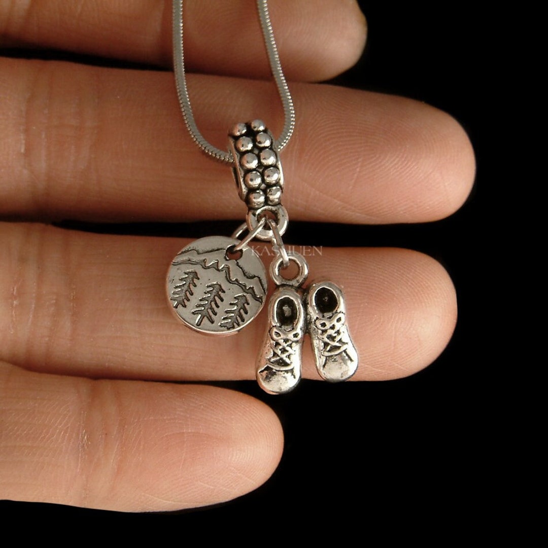 Hiker Gift Mountain Tree Nature Lover Hiking Boots Shoes Necklace ...