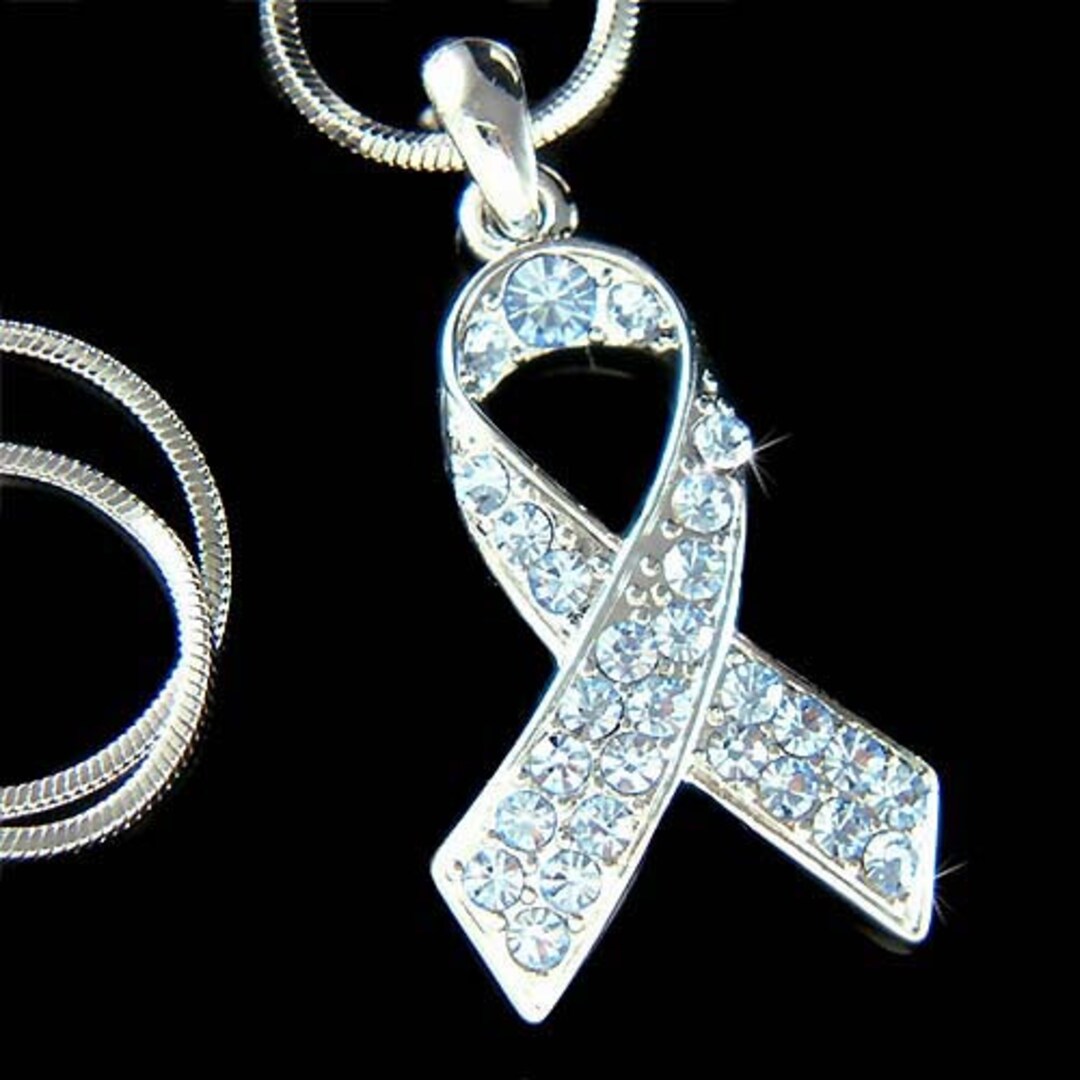 Blue Swarovski Crystal Prostate Cancer Awareness Ribbon Charm Chain ...