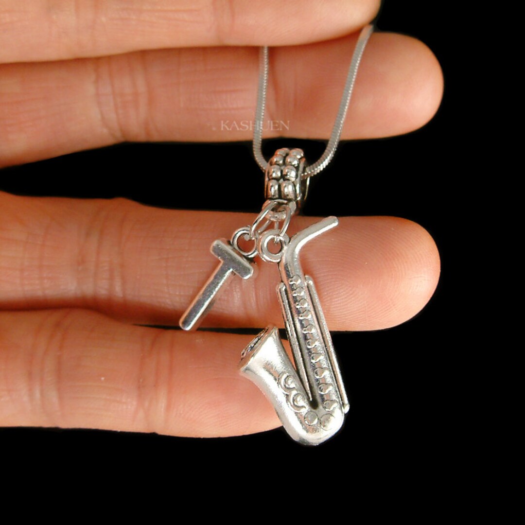 Personalized Initial Letter SAXOPHONE Necklace Music Musical Instrument ...