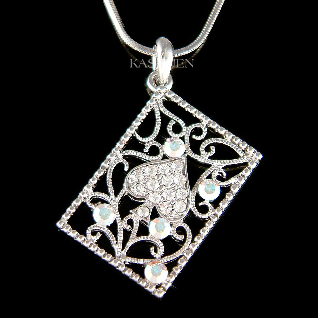 Swarovski Crystal Filigree Playing Card Necklace Games Spades Symbol ...