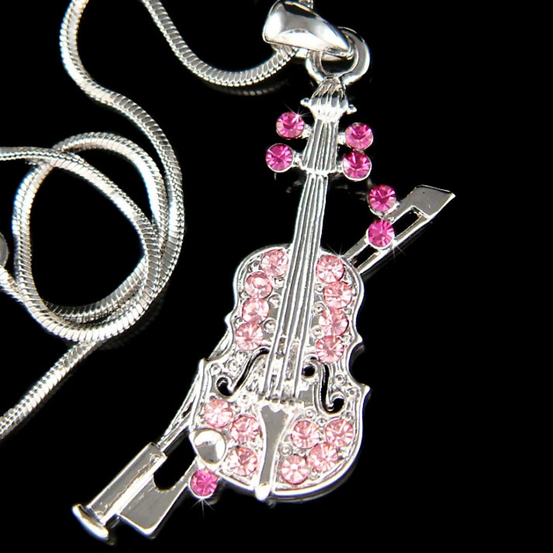 Swarovski Crystal Pink VIOLIN Necklace Viola Cello Fiddle Bow Music ...