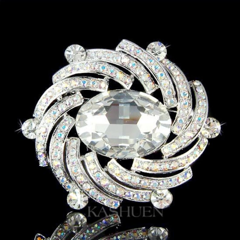 Swarovski Crystal Sideways Big Oval Bouquet Sash Pin Brooch Wedding ...