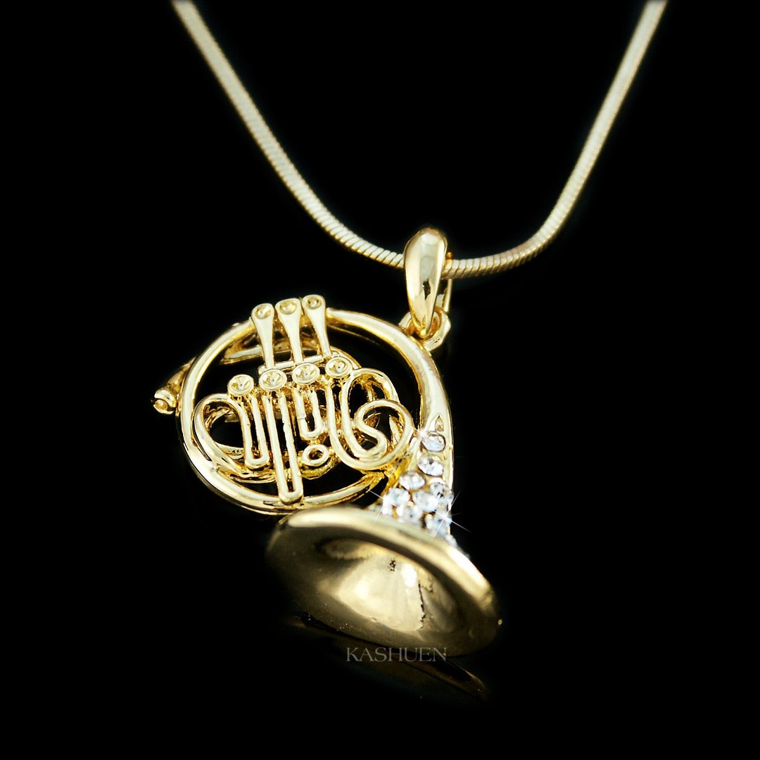 Swarovski Crystal Brass 3D Gold FRENCH HORN Trumpet Cornet Music ...