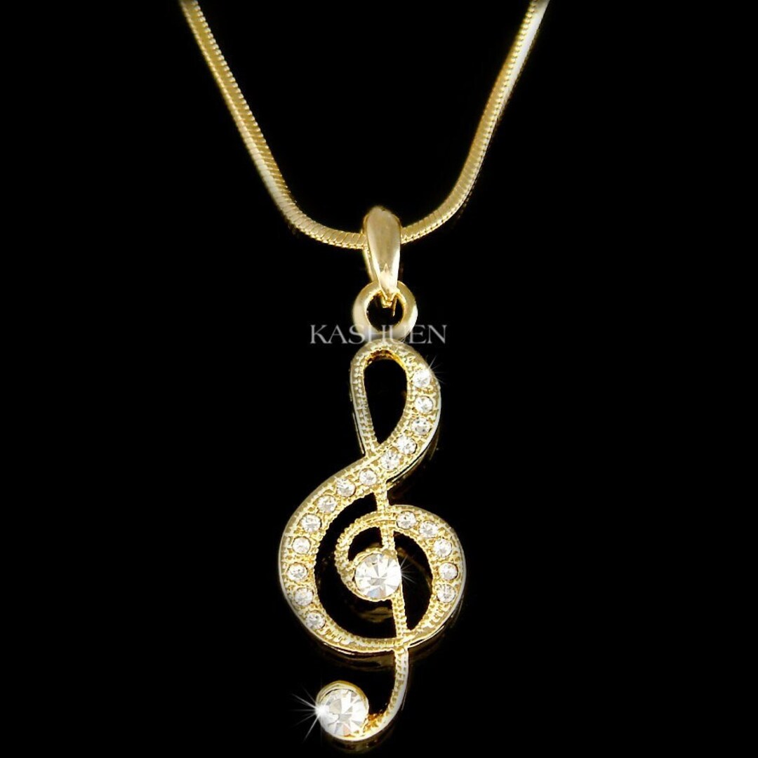 Swarovski Crystal Big Gold TREBLE G CLEF Necklace Love Music Musical ...
