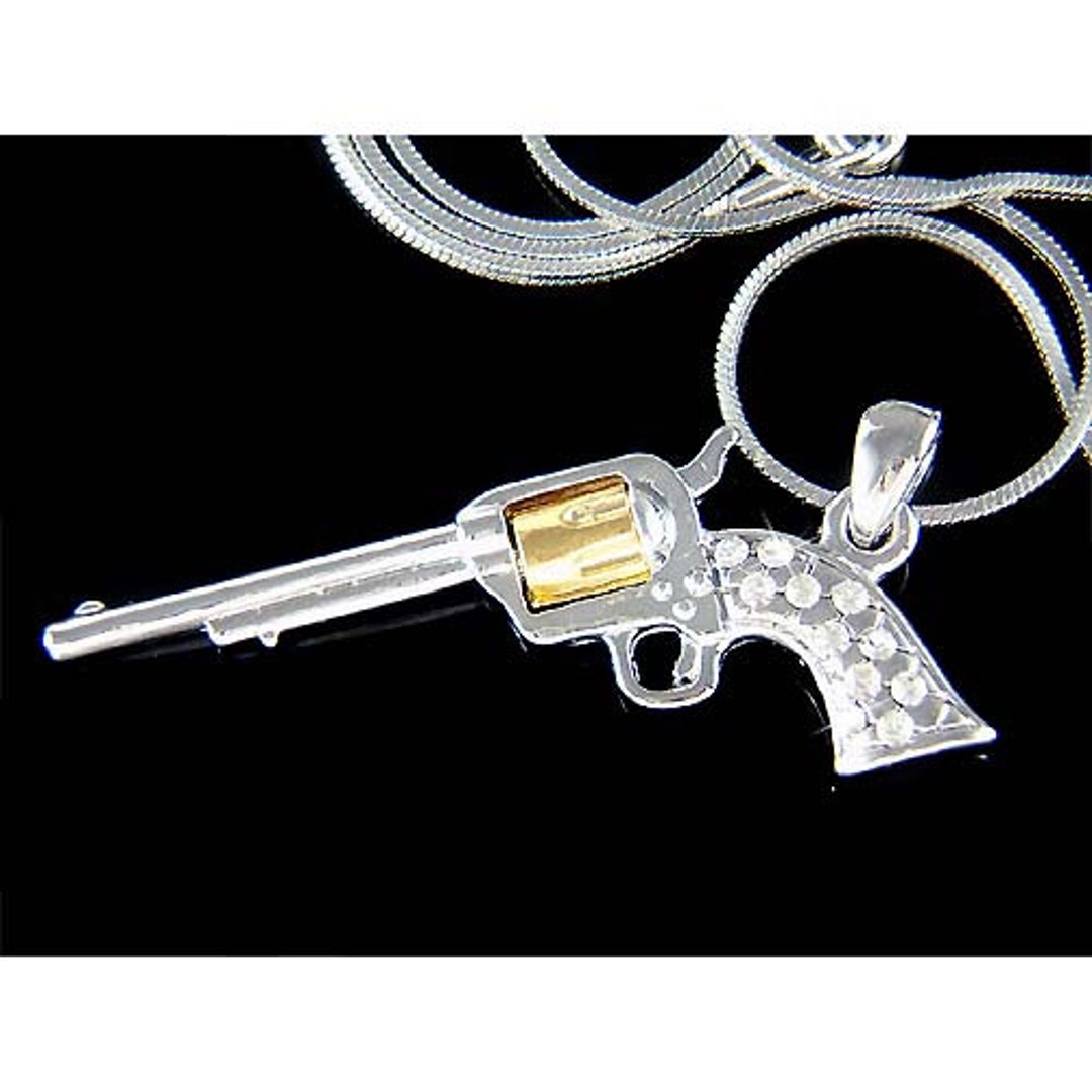 Swarovski Crystal Long Barrel Revolver Colt Gun Pistol Pendant Chain ...