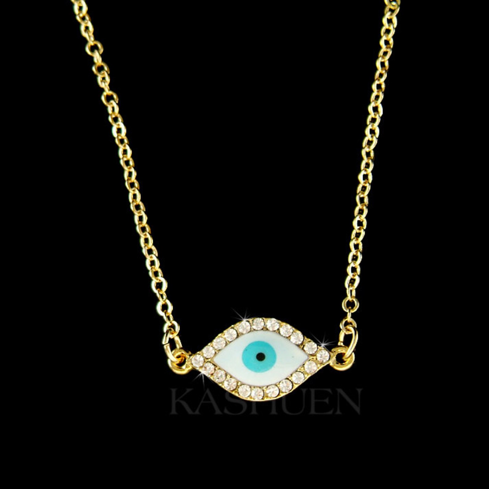 Swarovski Crystal Jewish Judaism Blue Evil Eye Protection Charm Gold ...