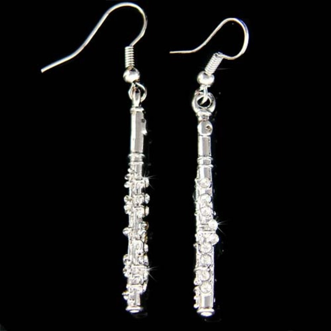 Swarovski Crystal Flute Sterling Silver Earrings, Woodwind Instrument ...
