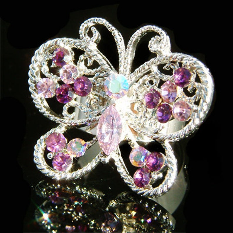 Swarovski Crystal Purple BUTTERFLY Celebrity Cocktail Adjustable ...